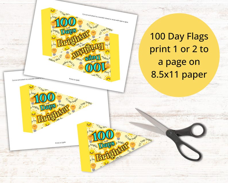 100th Day of School Flags | 100 Days Brighter | Printable 100 Days of ...