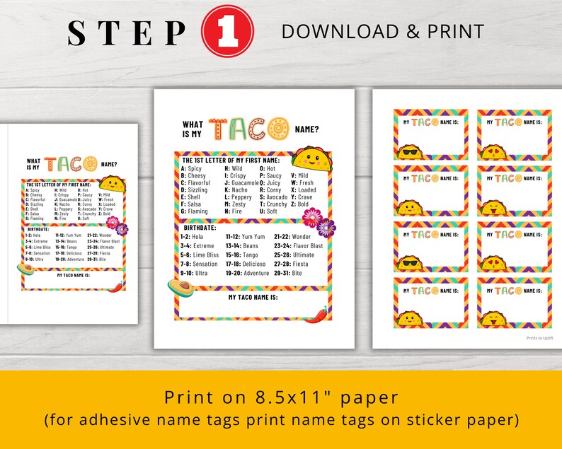 What's My Taco Name Game | Instant Download | Adults and Kids | Taco ...