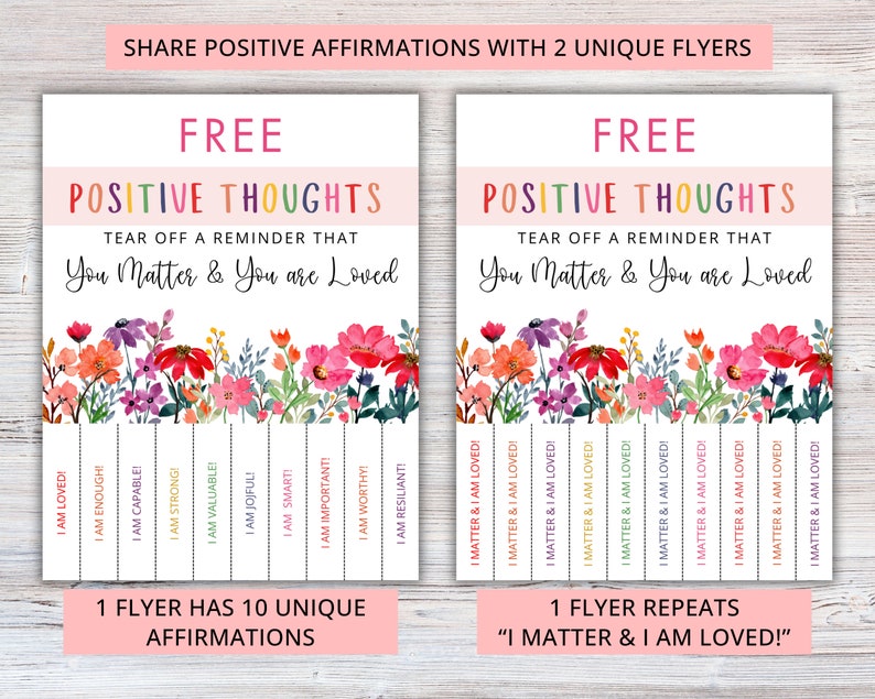 Positive Thoughts Tear off Flyer | I Am Affirmations Cards | Growth ...