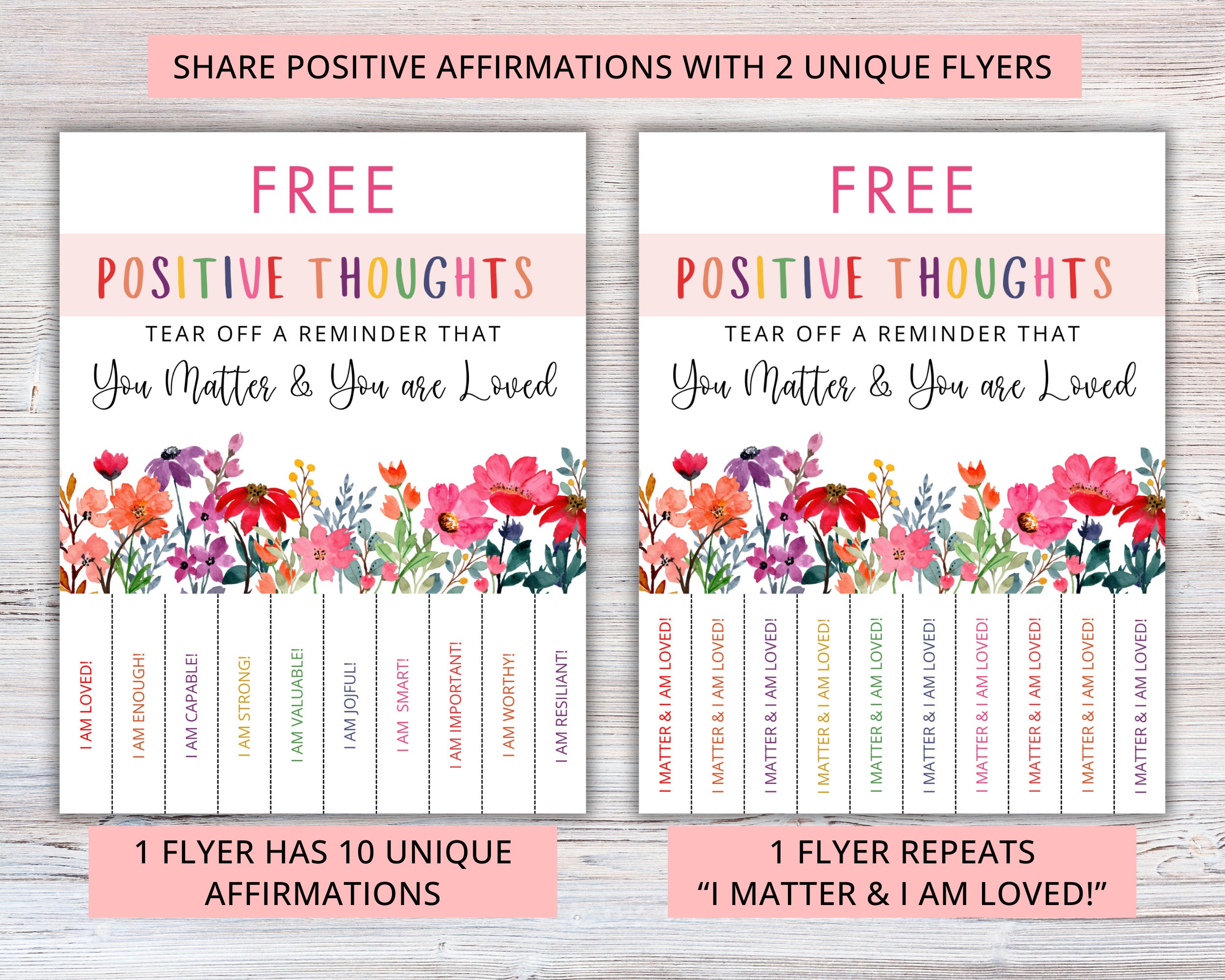 Positive Thoughts Tear off Flyer | I Am Affirmations Cards | Growth ...