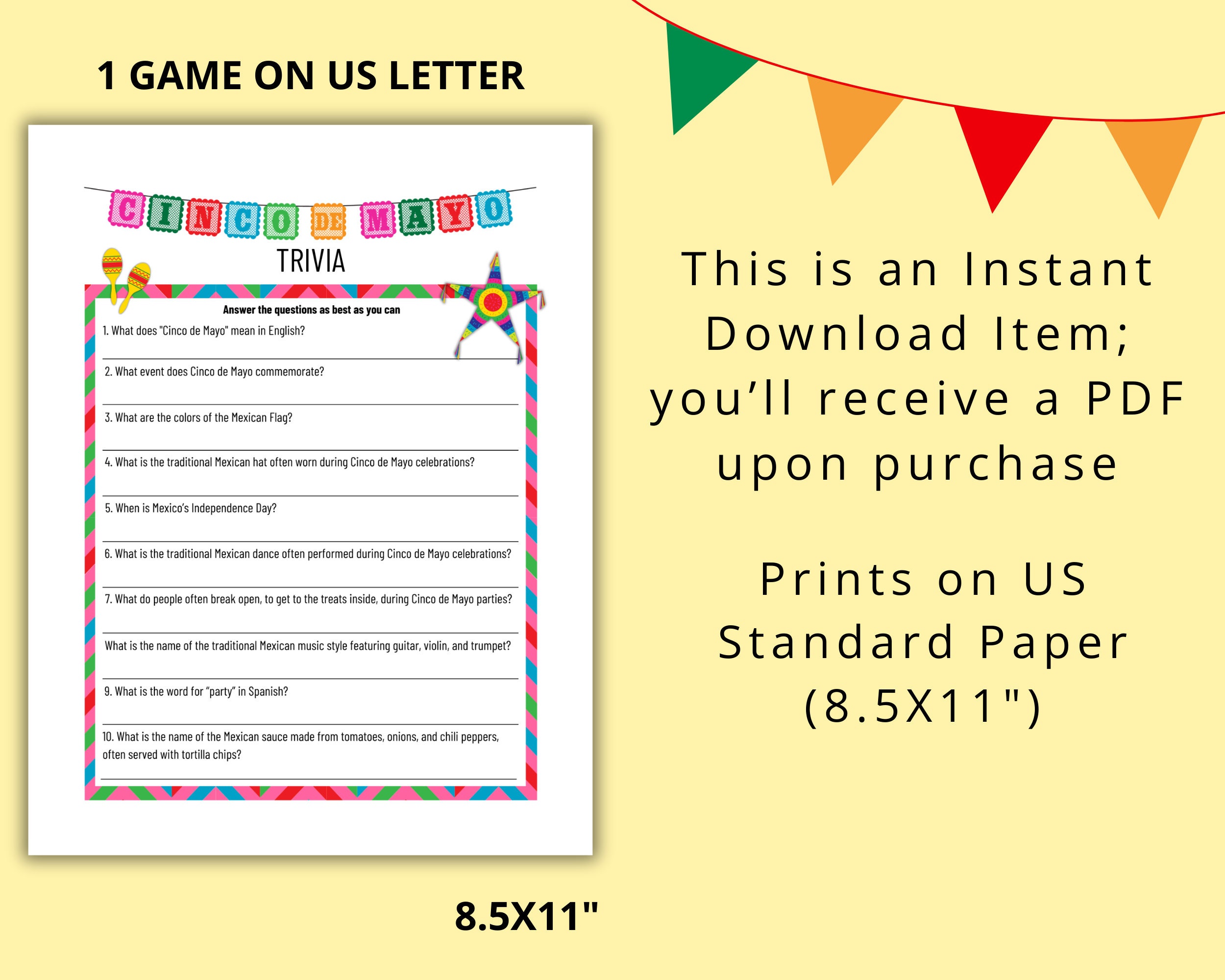 Fiesta Trivia Game Printable | Cinco De Mayo Party Game | Mexican Theme ...