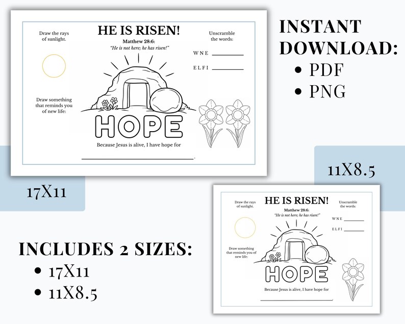 Christian Easter Placemat Printable | He is Risen Activity Mat | Easter ...