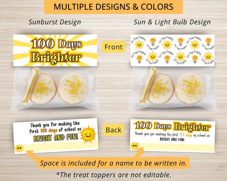 100 Days Brighter Printable Treat Bag Topper | 100th Day of School ...