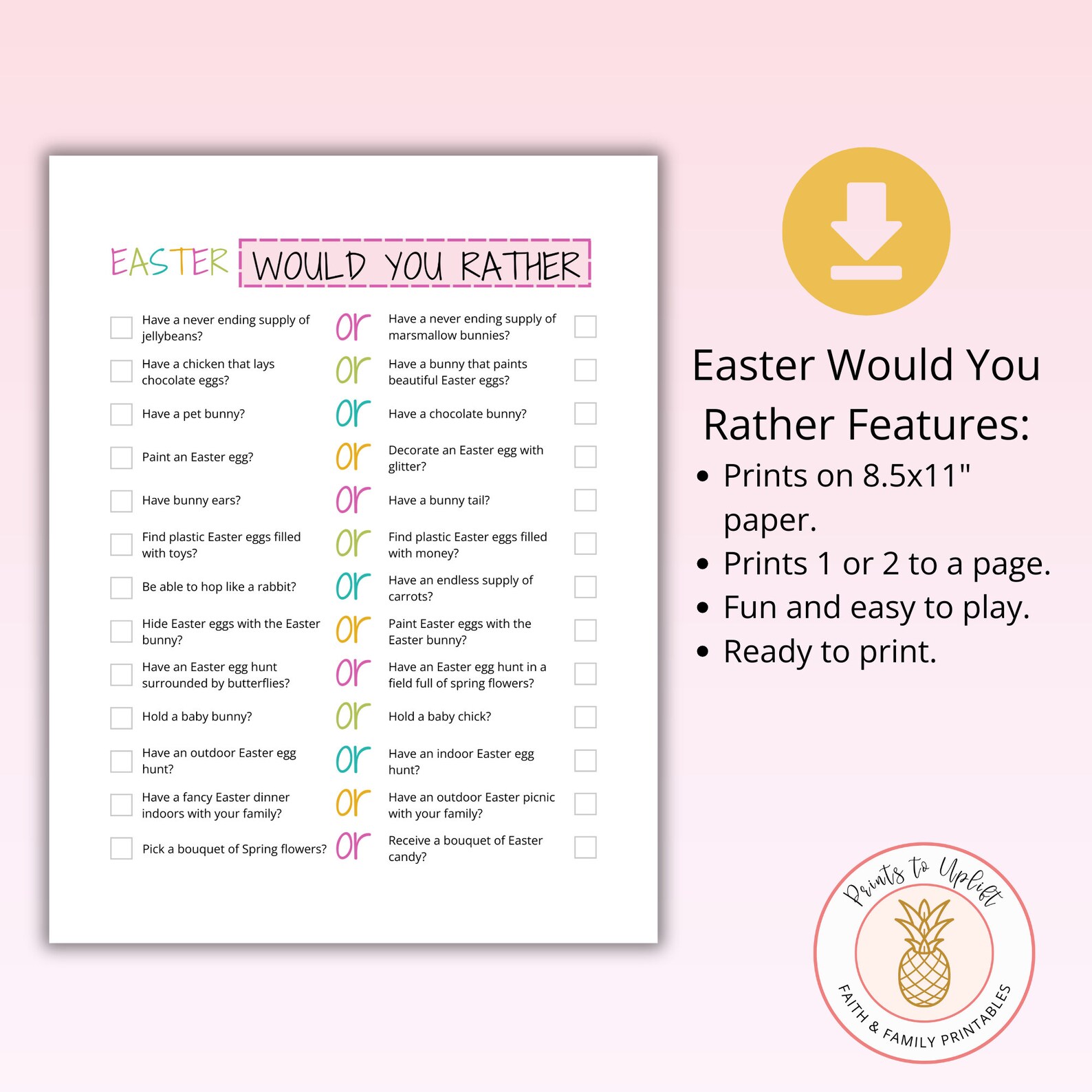 Easter Would You Rather Activity, Easy Easter Party Game, Fun Easter ...