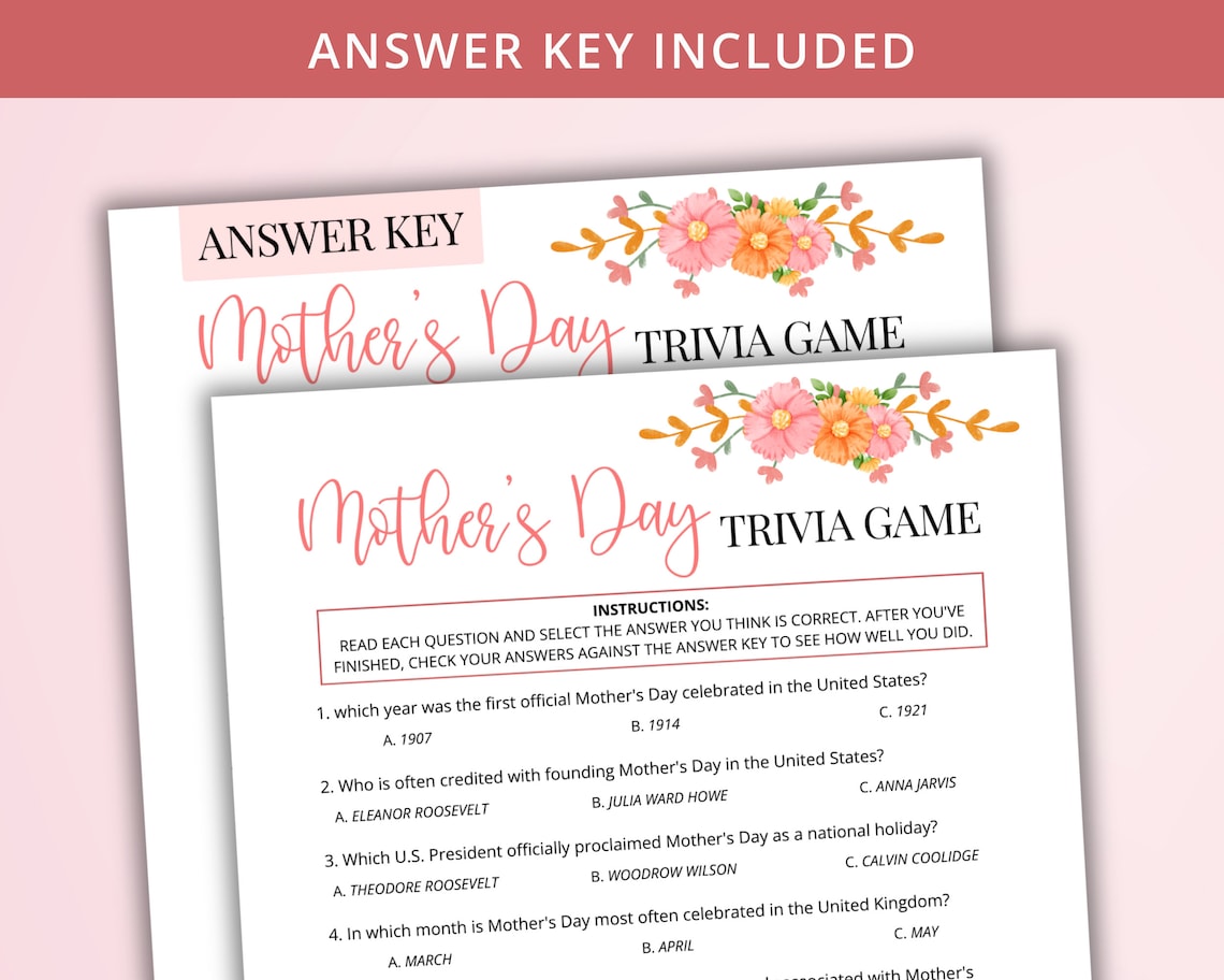 Mother's Day Trivia Game | Mom's Day Printable | Quiz for Adults and ...