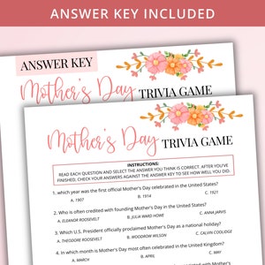 Mother's Day Trivia Game | Mom's Day Printable | Quiz for Adults and ...