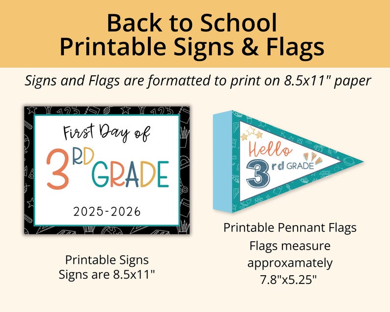 3rd Grade Back to School Flags and Signs | 2024 School Year | First Day ...