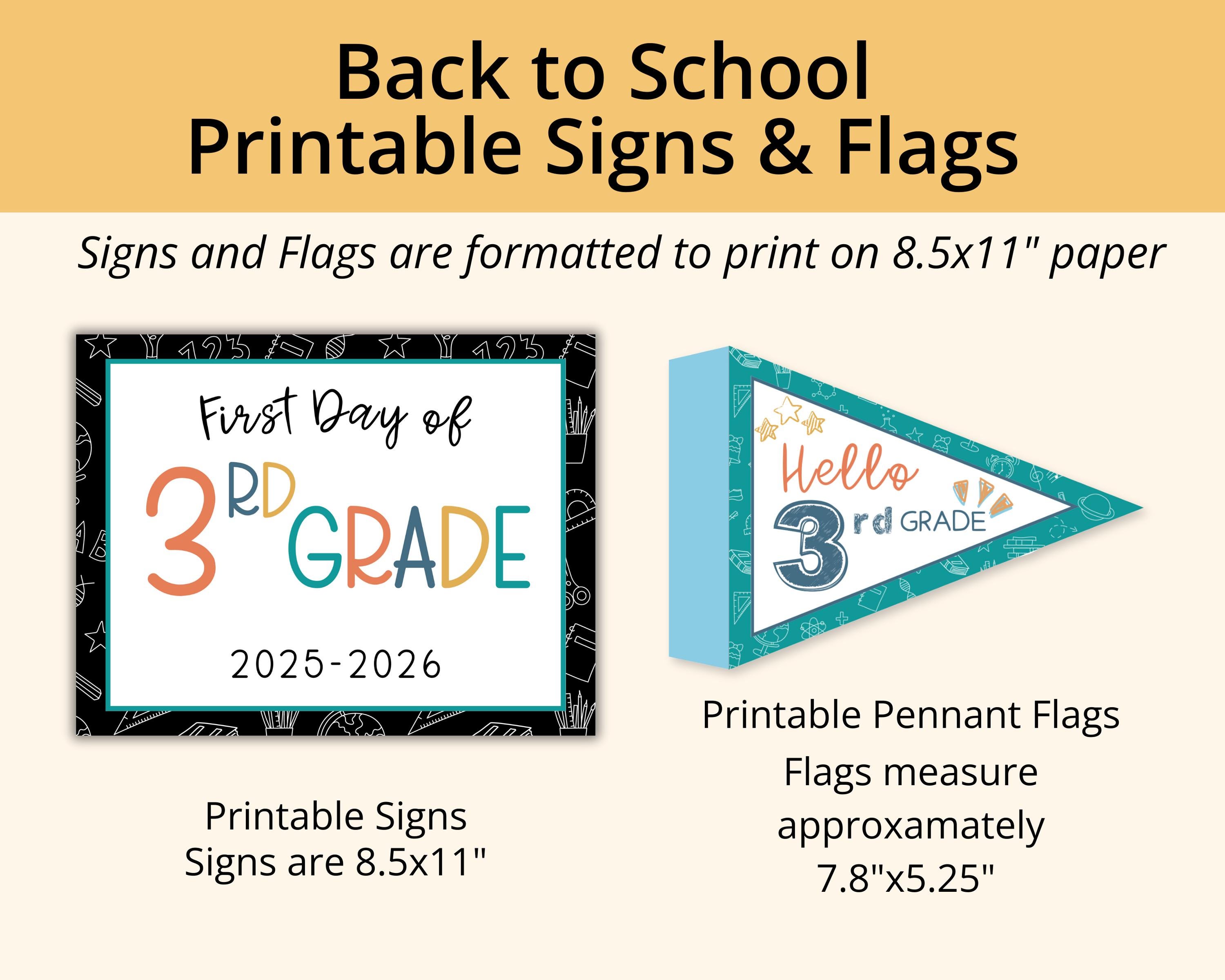 3rd Grade Back to School Flags and Signs | 2024 School Year | First Day ...