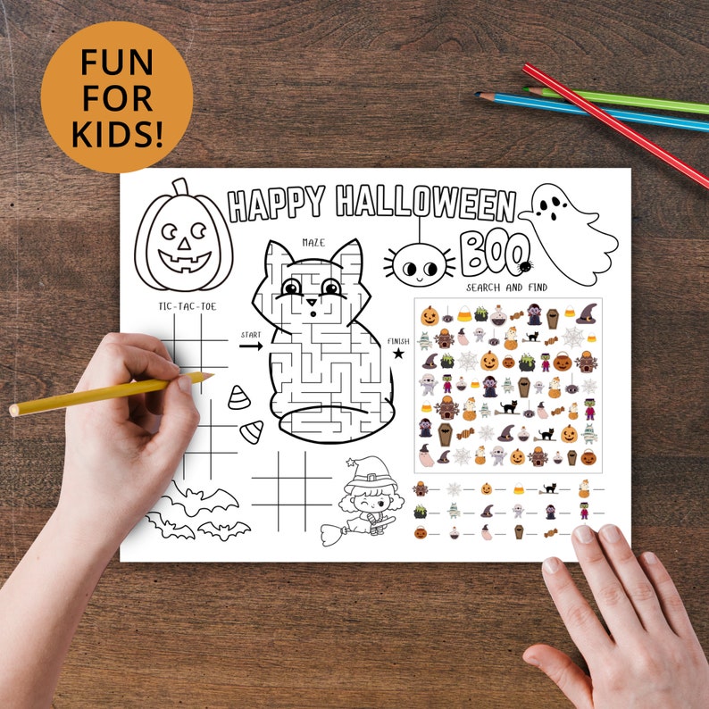 Halloween Coloring Activity Placemat | Halloween Printable for Kids ...