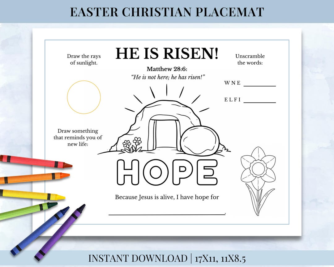 Christian Easter Placemat Printable | He is Risen Activity Mat | Easter ...