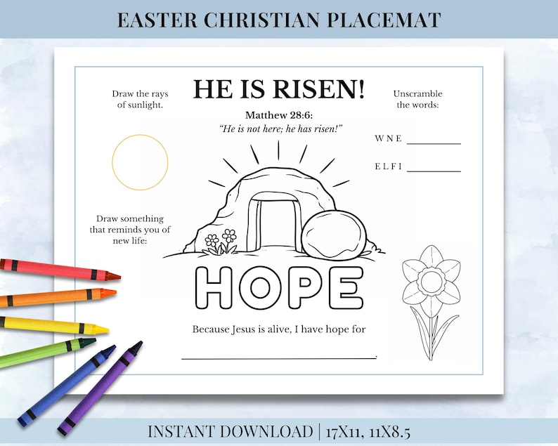 Christian Easter Placemat Printable | He is Risen Activity Mat | Easter ...