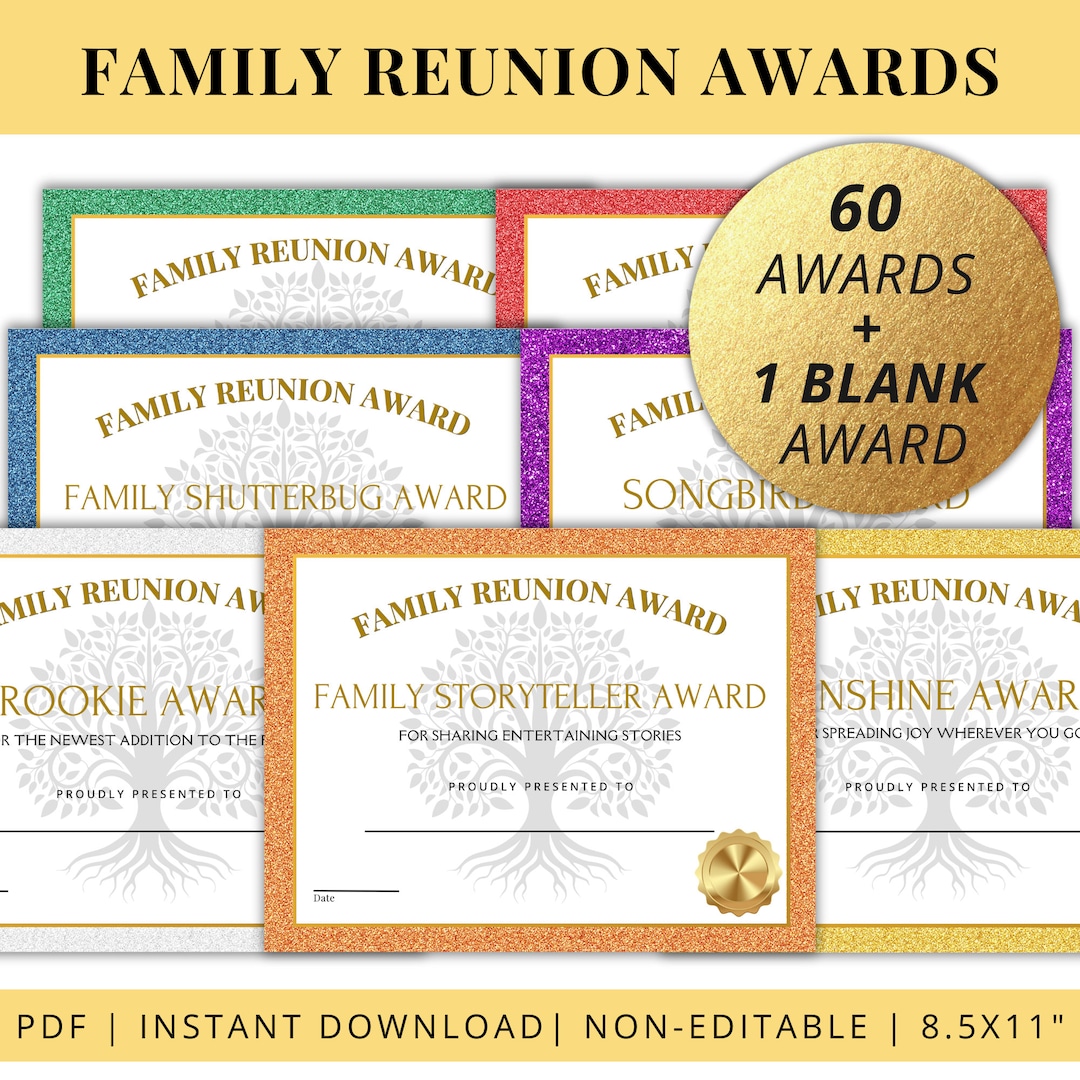 Family Reunion Awards, Printable Award Certificates to Use at Family ...