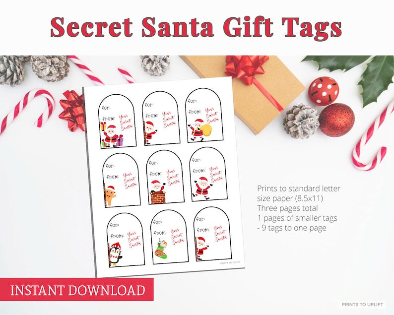 Secret Santa Christmas Gift Tags Instant Download Digital Standard ...