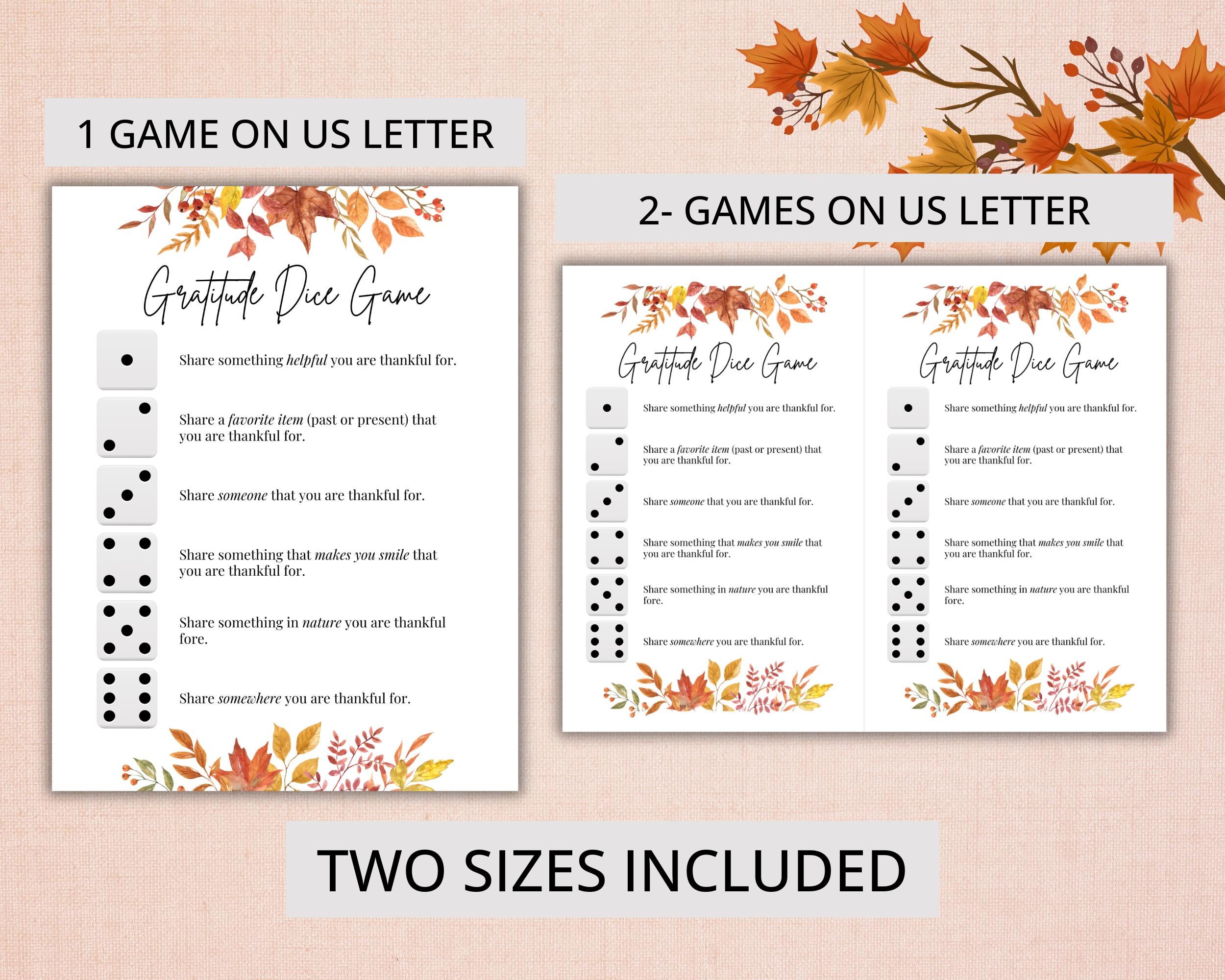 Thanksgiving Gratitude Dice Game | Printable Thanksgiving Game | Easy ...