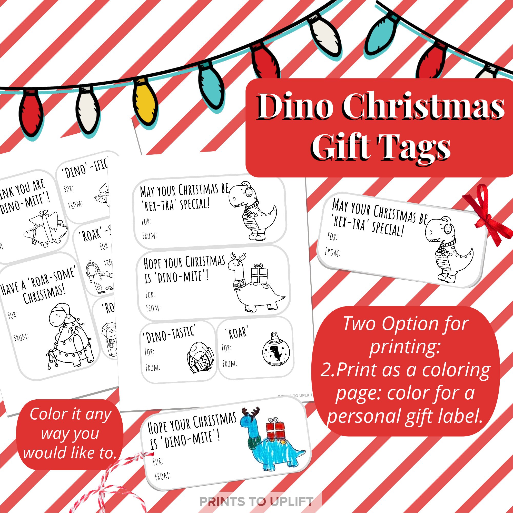 Dino Christmas Gift Tags, Printable, Great for Kids, Dinosaurs, 8.5x11 ...