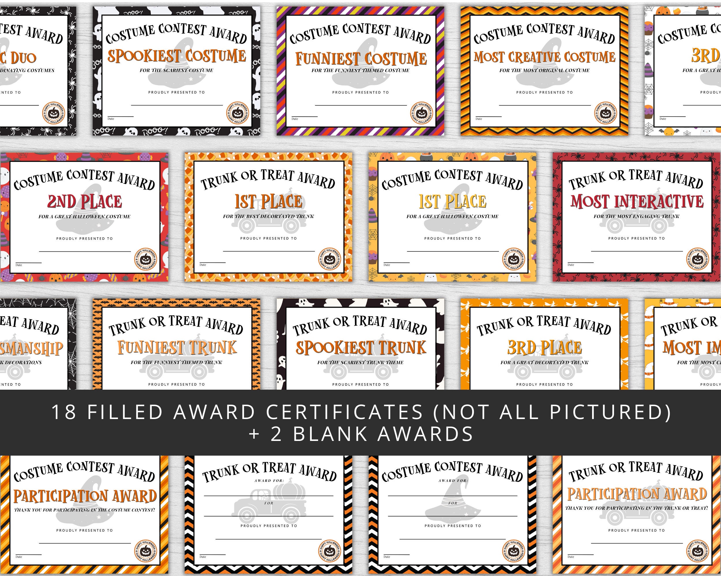 Trunk or Treat Award Certificate Bundle | Trunk Awards & Costume Awards ...
