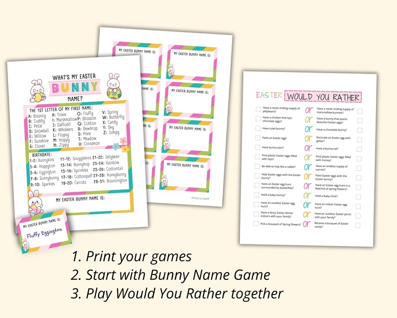 Easter Games for Kids Printable Bundle, Bunny Name Game & Would You ...