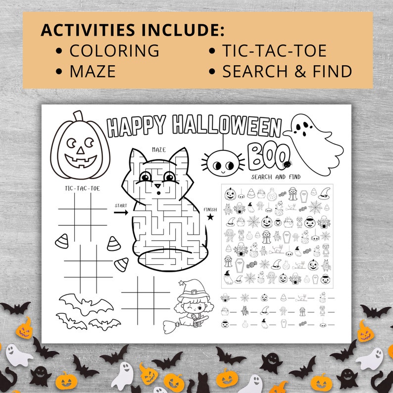 Halloween Coloring Activity Placemat | Halloween Printable for Kids ...