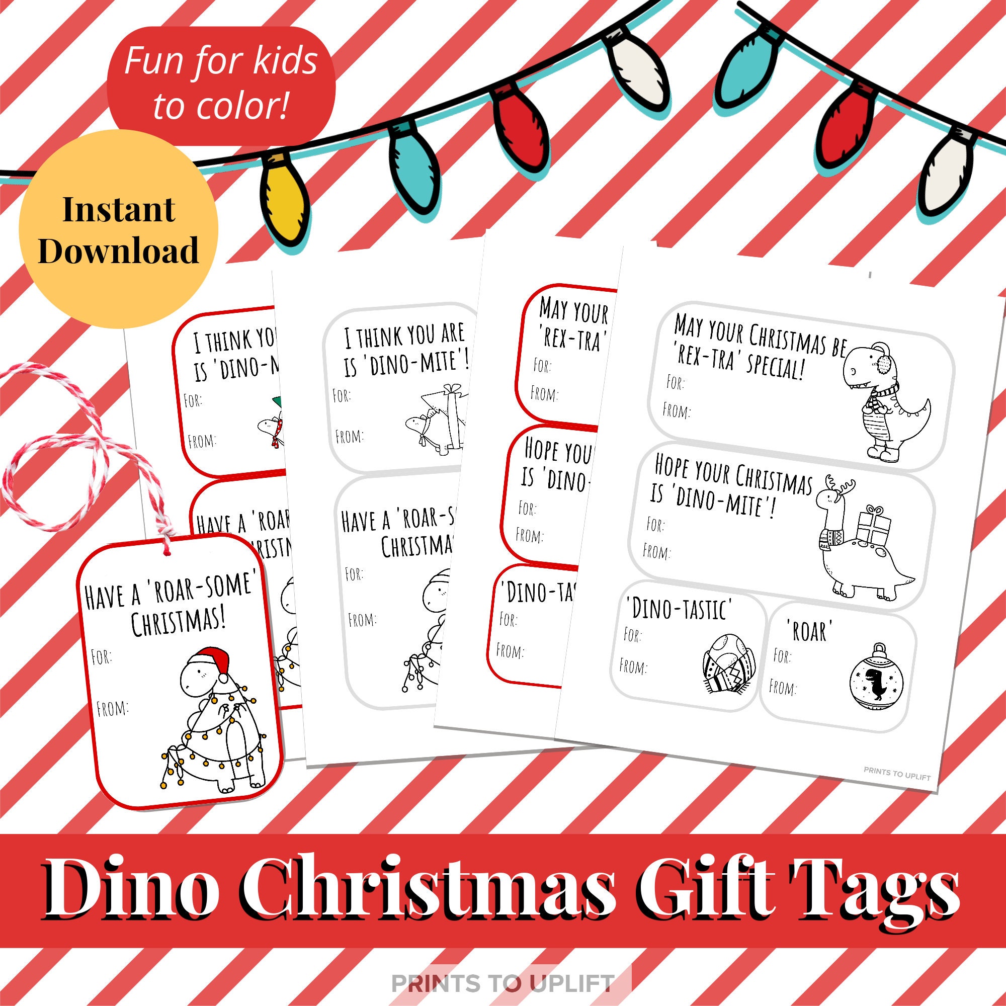 Dino Christmas Gift Tags, Printable, Great for Kids, Dinosaurs, 8.5x11 ...