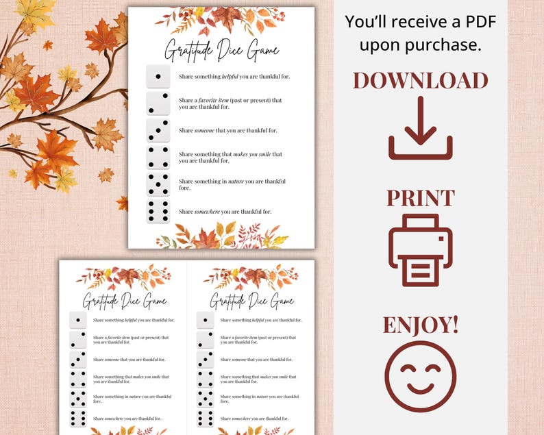 Thanksgiving Gratitude Dice Game | Printable Thanksgiving Game | Easy ...