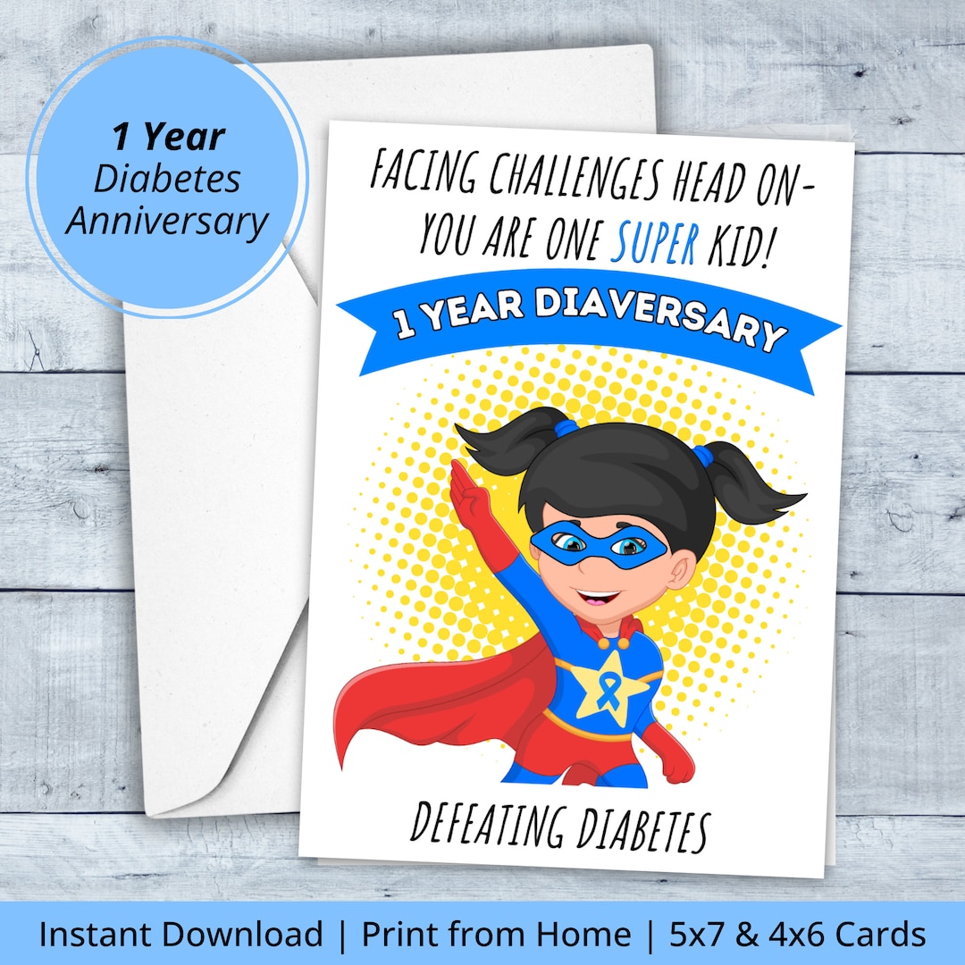 Diabetes Anniversary Card | 1 Year Diaversary Card for Kids | Printable ...