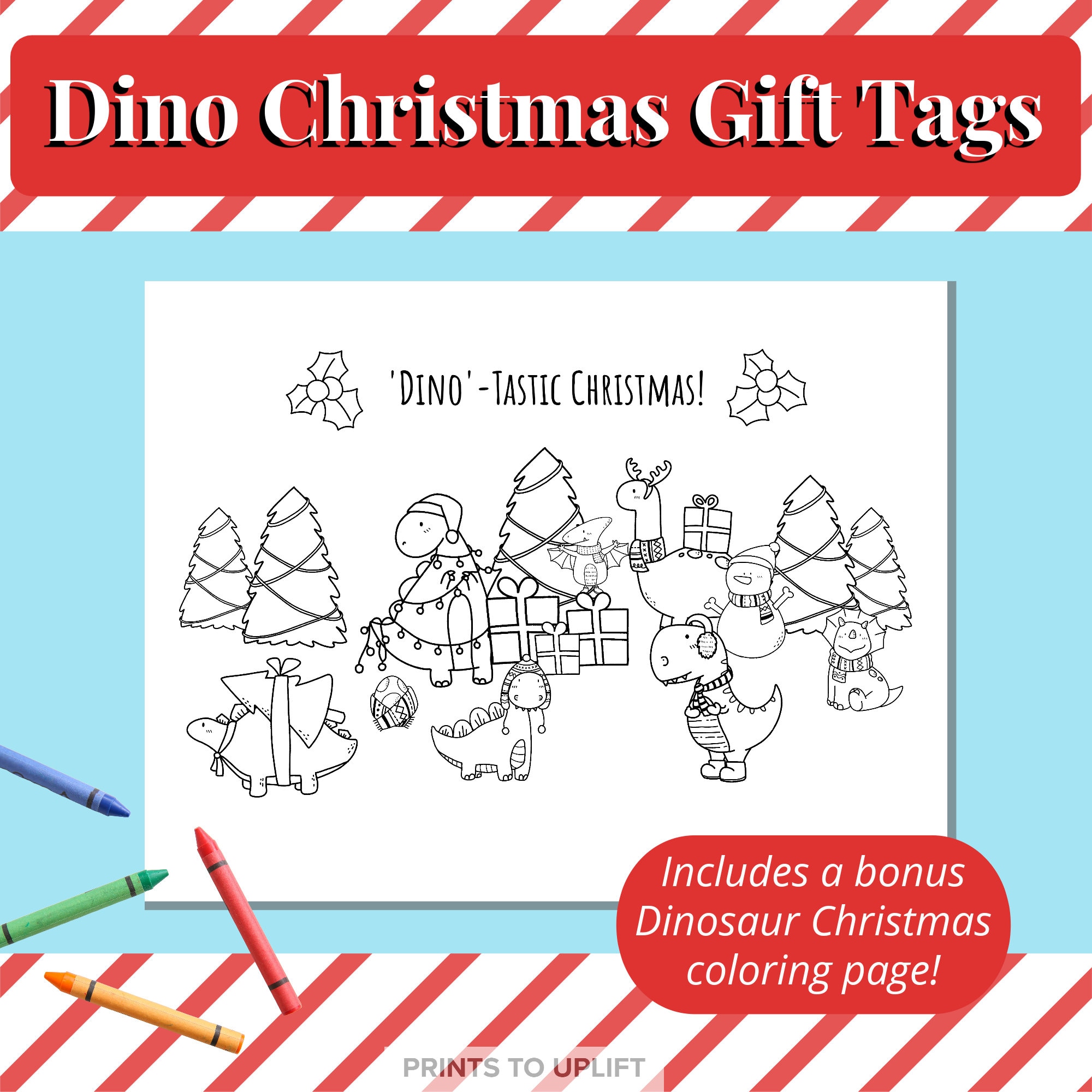 Dino Christmas Gift Tags, Printable, Great for Kids, Dinosaurs, 8.5x11 ...