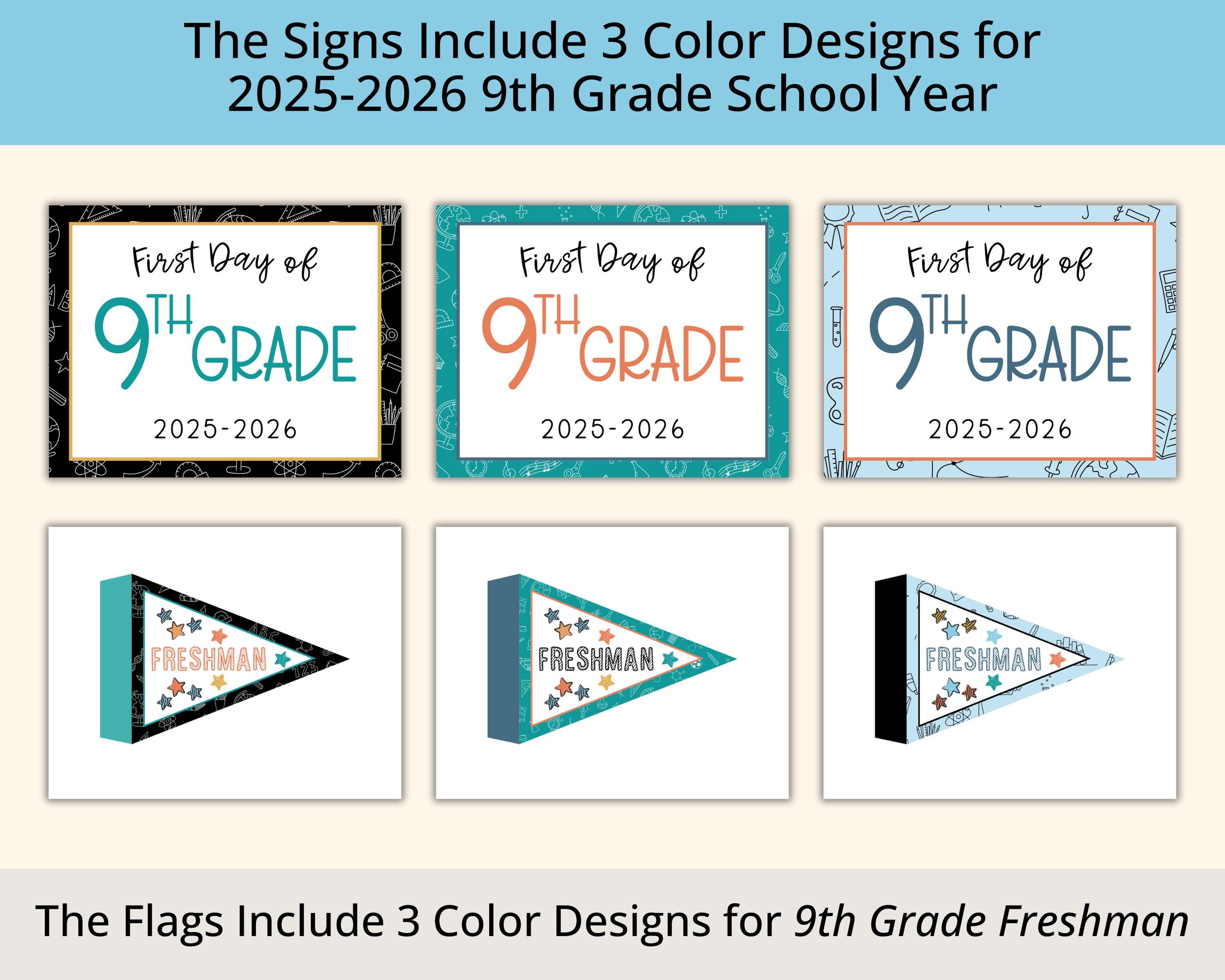 9th Grade Back to School Flags and Signs | 2025 School Year | First Day ...