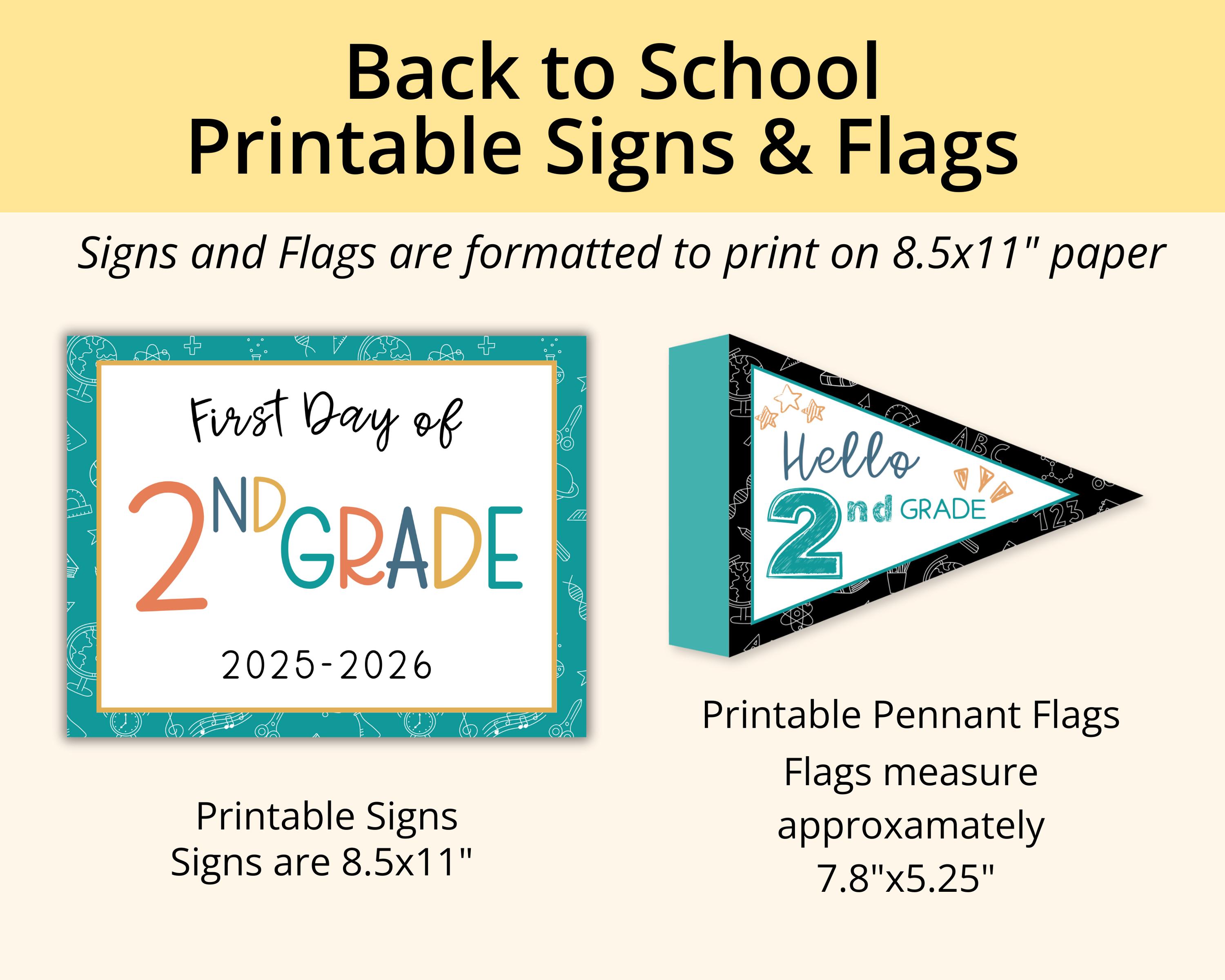 2nd Grade Back to School Flags and Signs | 2025 School Year | First Day ...
