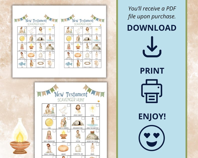 New Testament Bible Scavenger | Printable Picture Scavenger Hunt ...