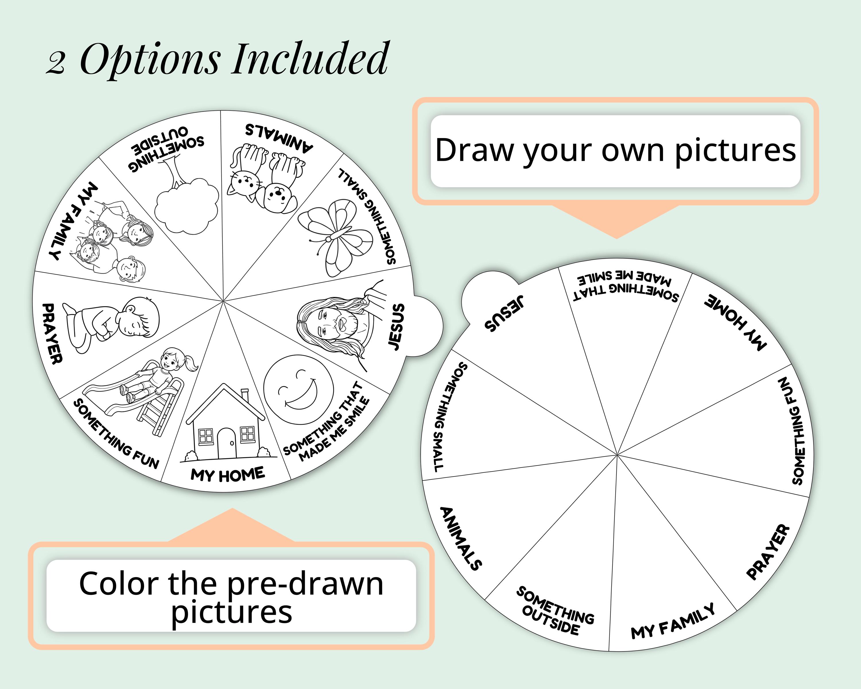 Gratitude Coloring Spinner Wheel Activity for Kids, Thankful Craft ...