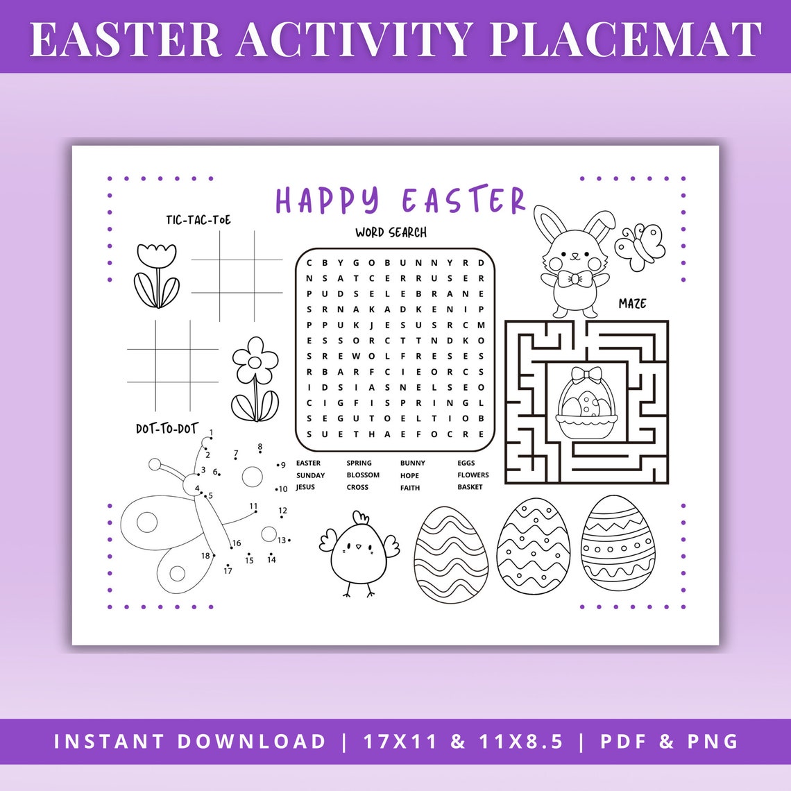Easter Activity Mat, Printable, Includes Easter Bunny Maze, Dot to Dot ...