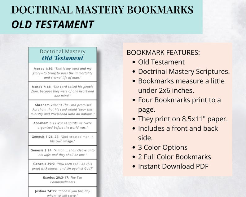 Old Testament Bookmarks | Seminary Doctrinal Mastery Bookmarks ...