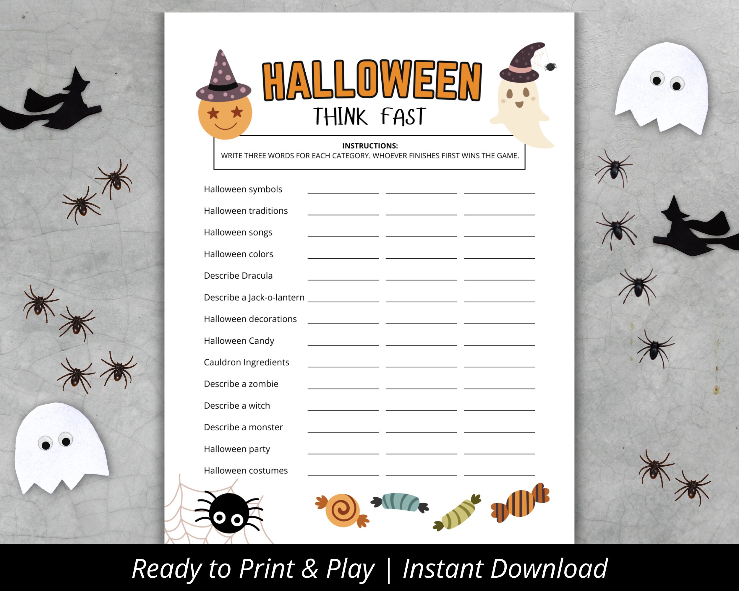 Halloween Think Fast Game | Printable Halloween Activity | Halloween ...