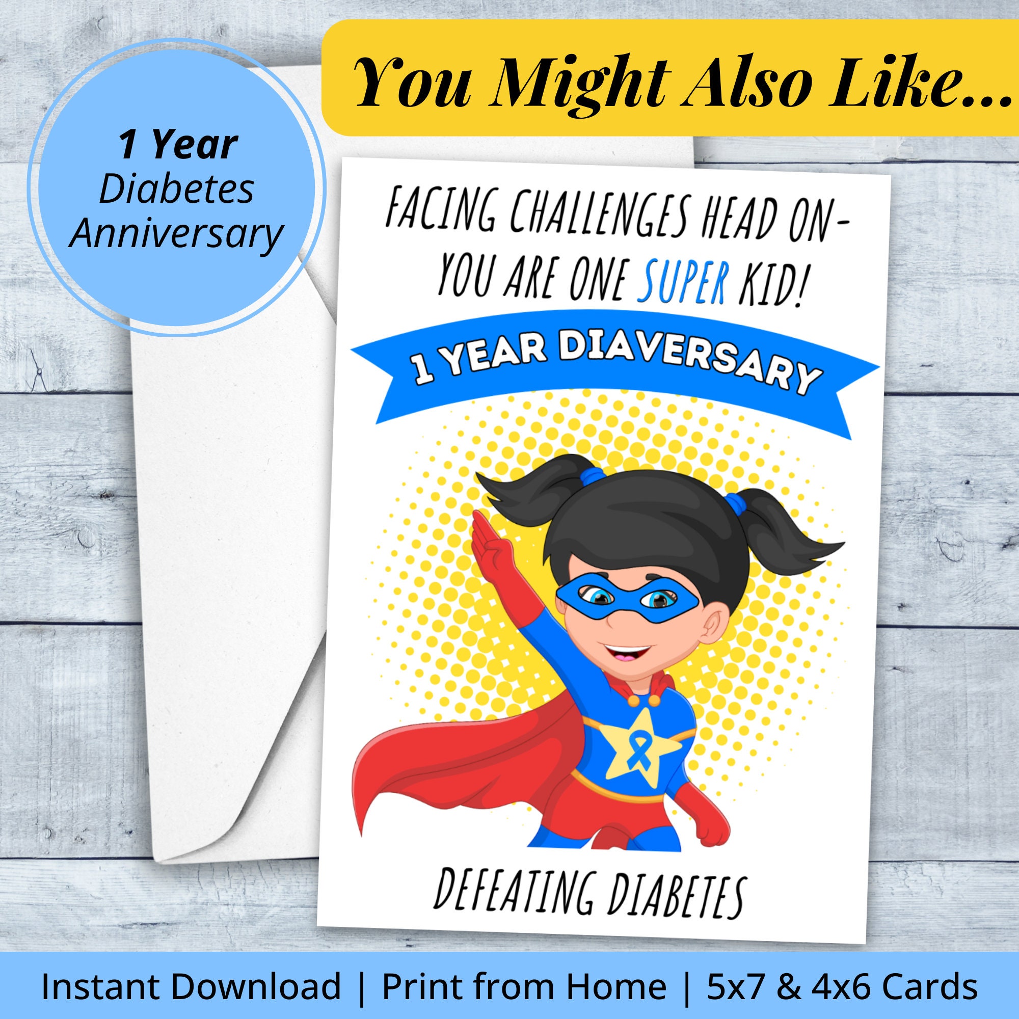 Diabetes Anniversary Card | 1 Year Diaversary Card for Kids | Printable ...