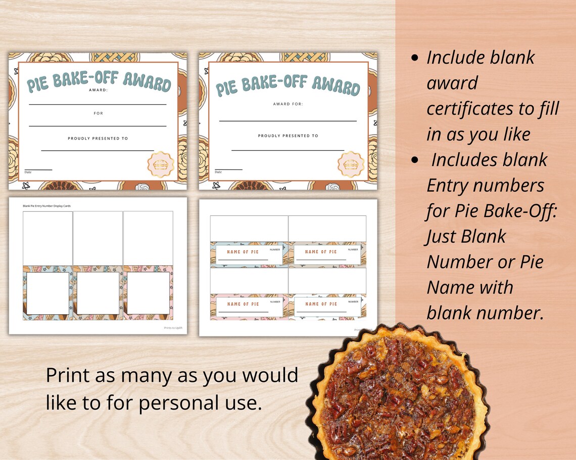 Pie Contest Bundle | Pie Baking Award Certificates | Pie Bake-off | Pie ...