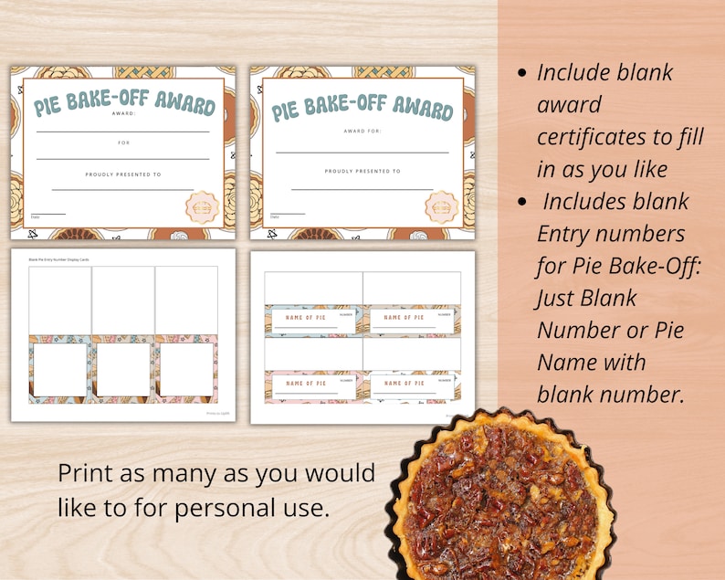 Pie Contest Bundle | Pie Baking Award Certificates | Pie Bake-off | Pie ...