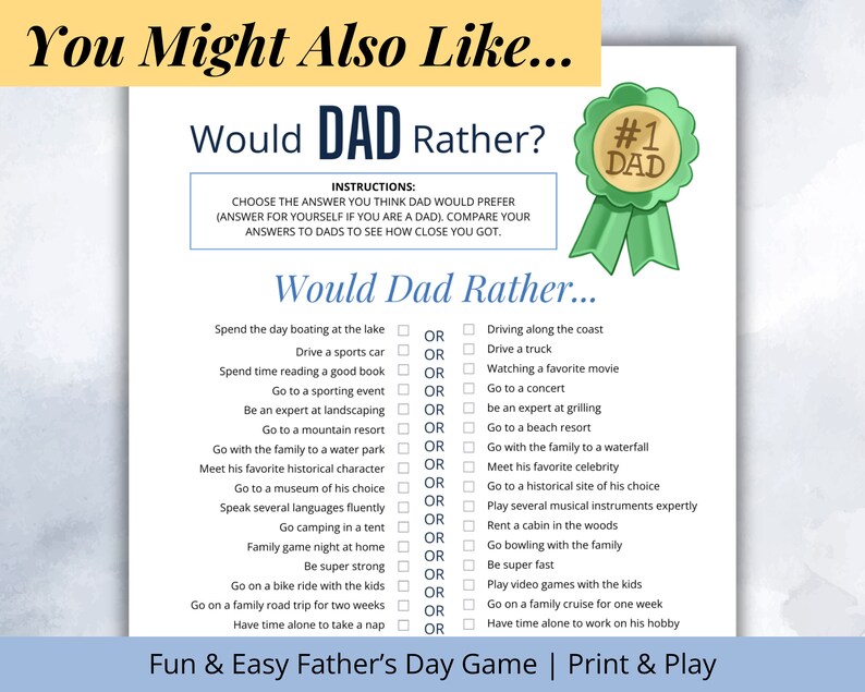 Father's Day Trivia Game | Dad's Day Printable | Quiz for Adults and ...