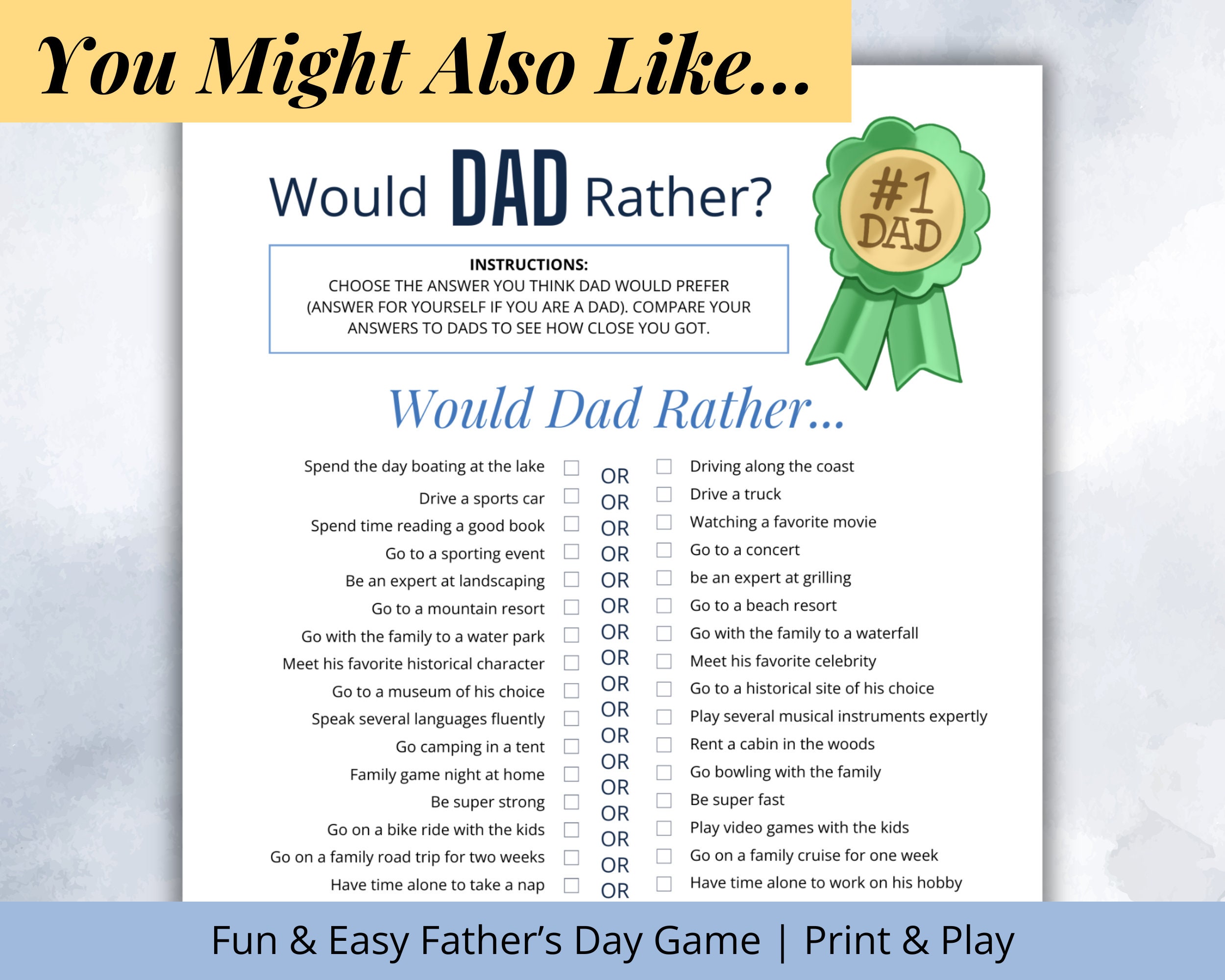Father's Day Trivia Game | Dad's Day Printable | Quiz for Adults and ...