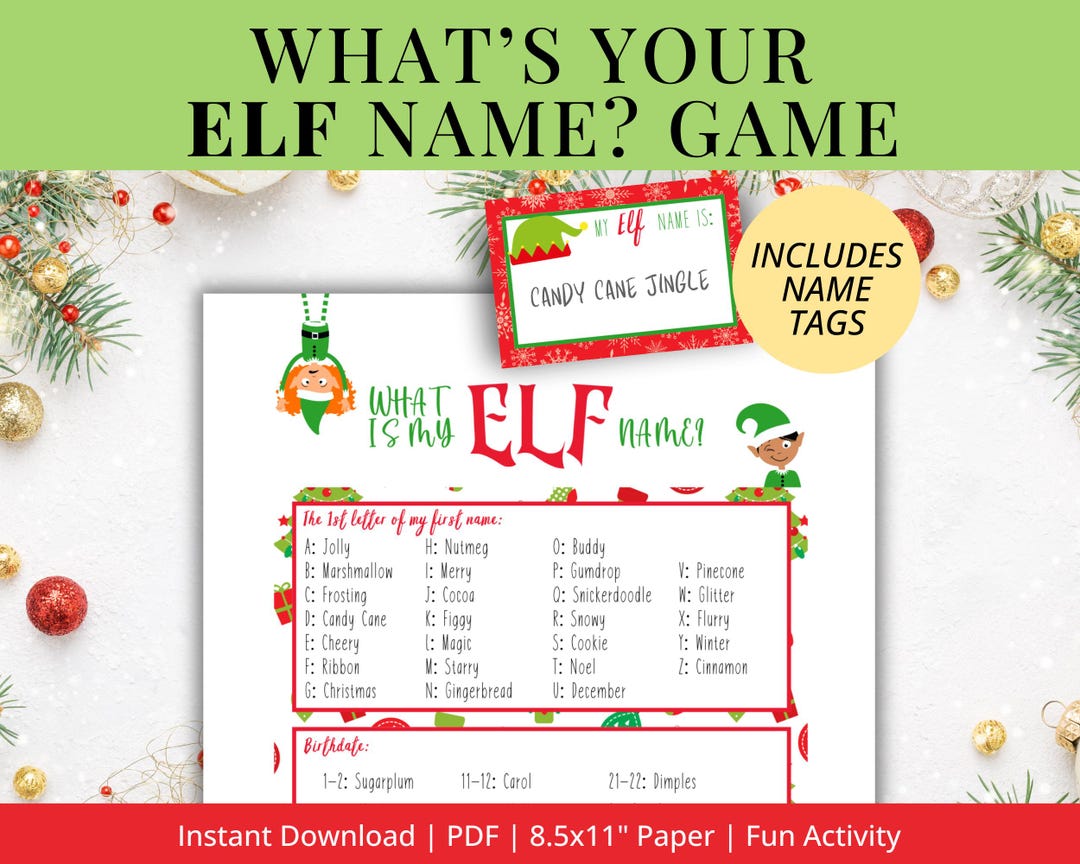 What's Your Elf Name | Christmas Elf Name Game | Elf Name Tags ...