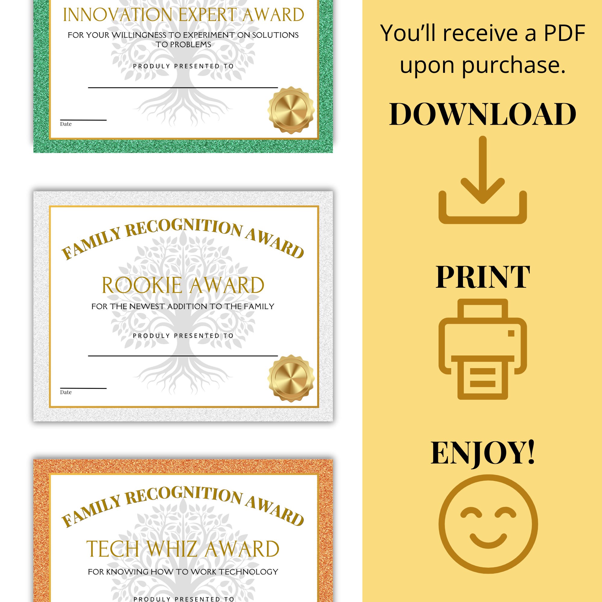 Family Award Certificates, Printable Recognition Awards for Family ...