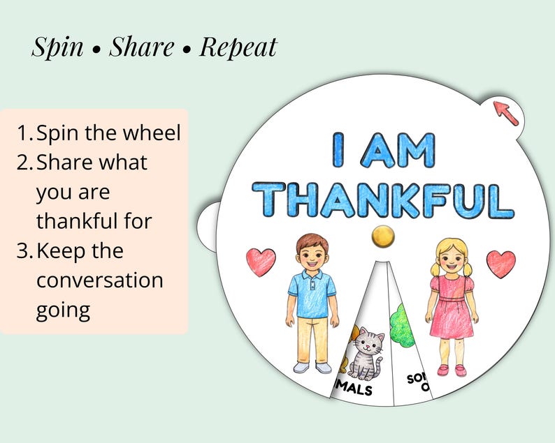 Gratitude Coloring Spinner Wheel Activity for Kids, Thankful Craft ...