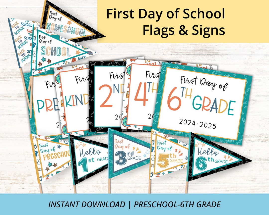 Back to School Flags and Sign Bundle | Preschool Through 6th Grade ...
