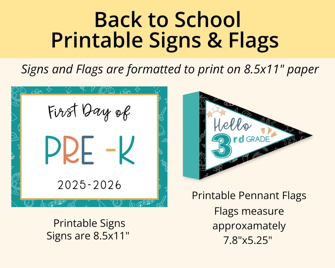 Back to School Flags and Sign Bundle | Preschool Through 6th Grade ...