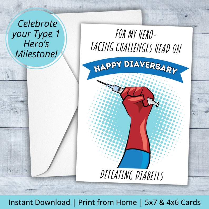 Diabetes Anniversary "diaversary" Card | Superhero Theme | Printable ...