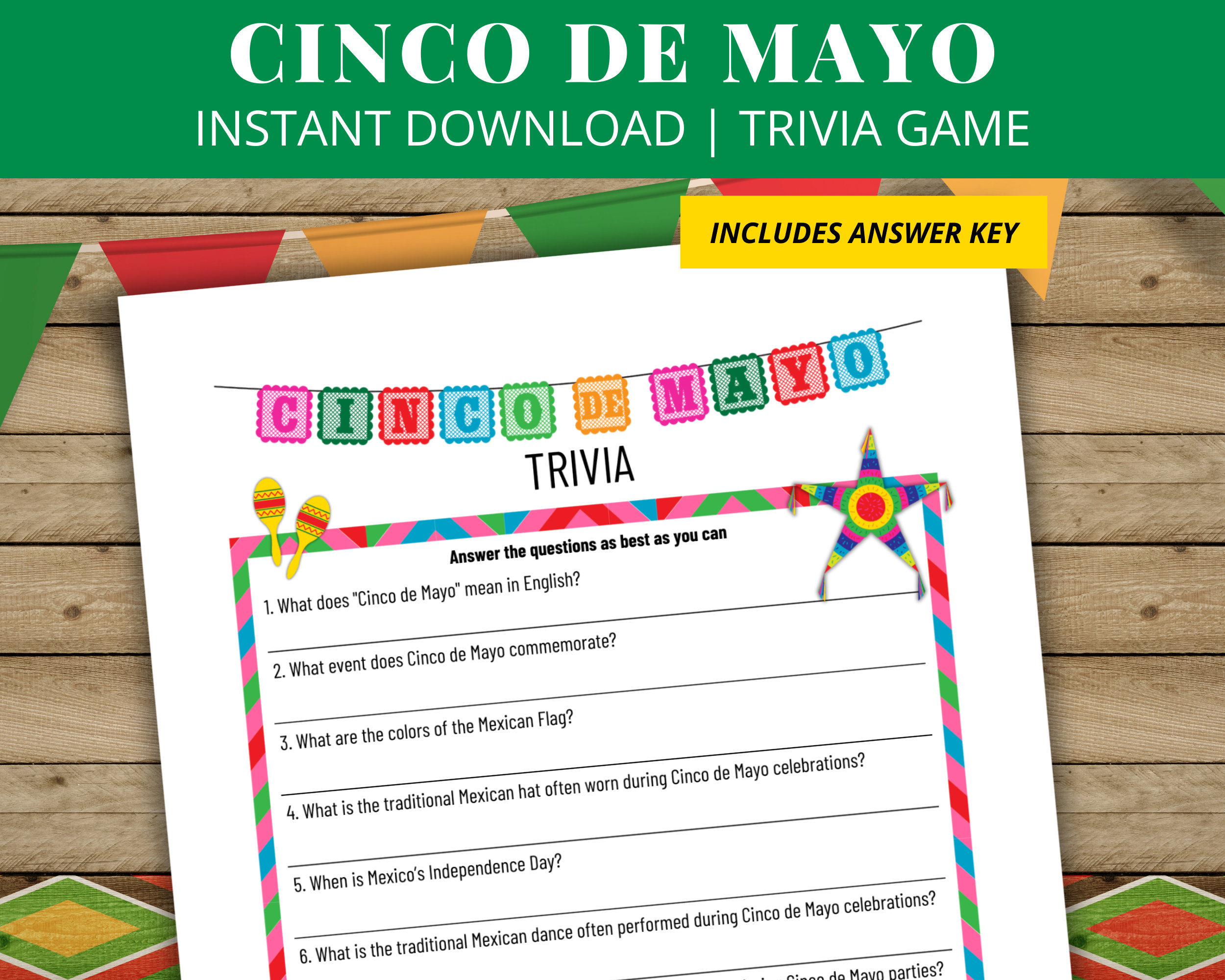Cinco De Mayo Trivia Game Instant Download Adults and Kids School Game ...