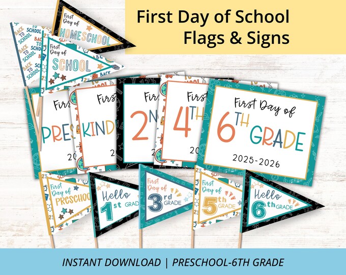 Back to School Flags and Sign Bundle | Preschool Through 6th Grade ...