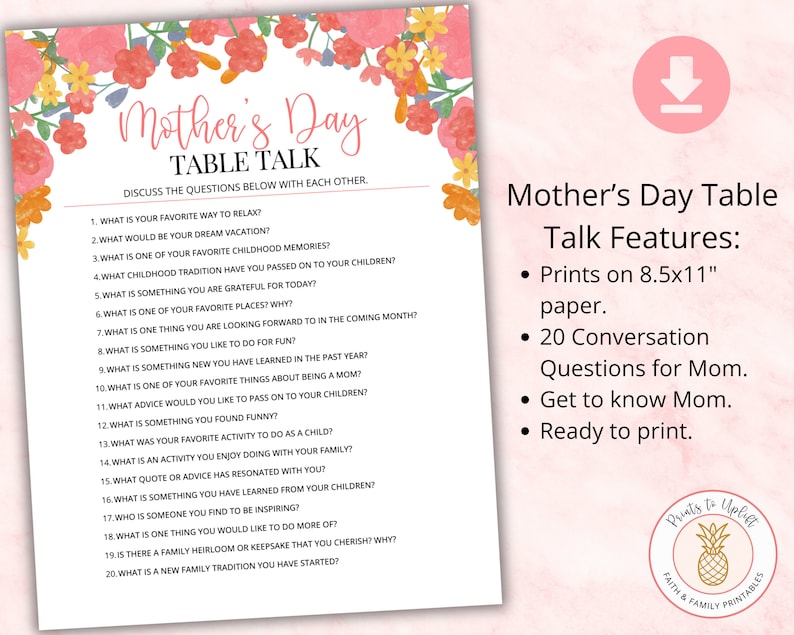 Mother's Day Table Talk | Conversation Starter | Get to Know Mom Mother ...