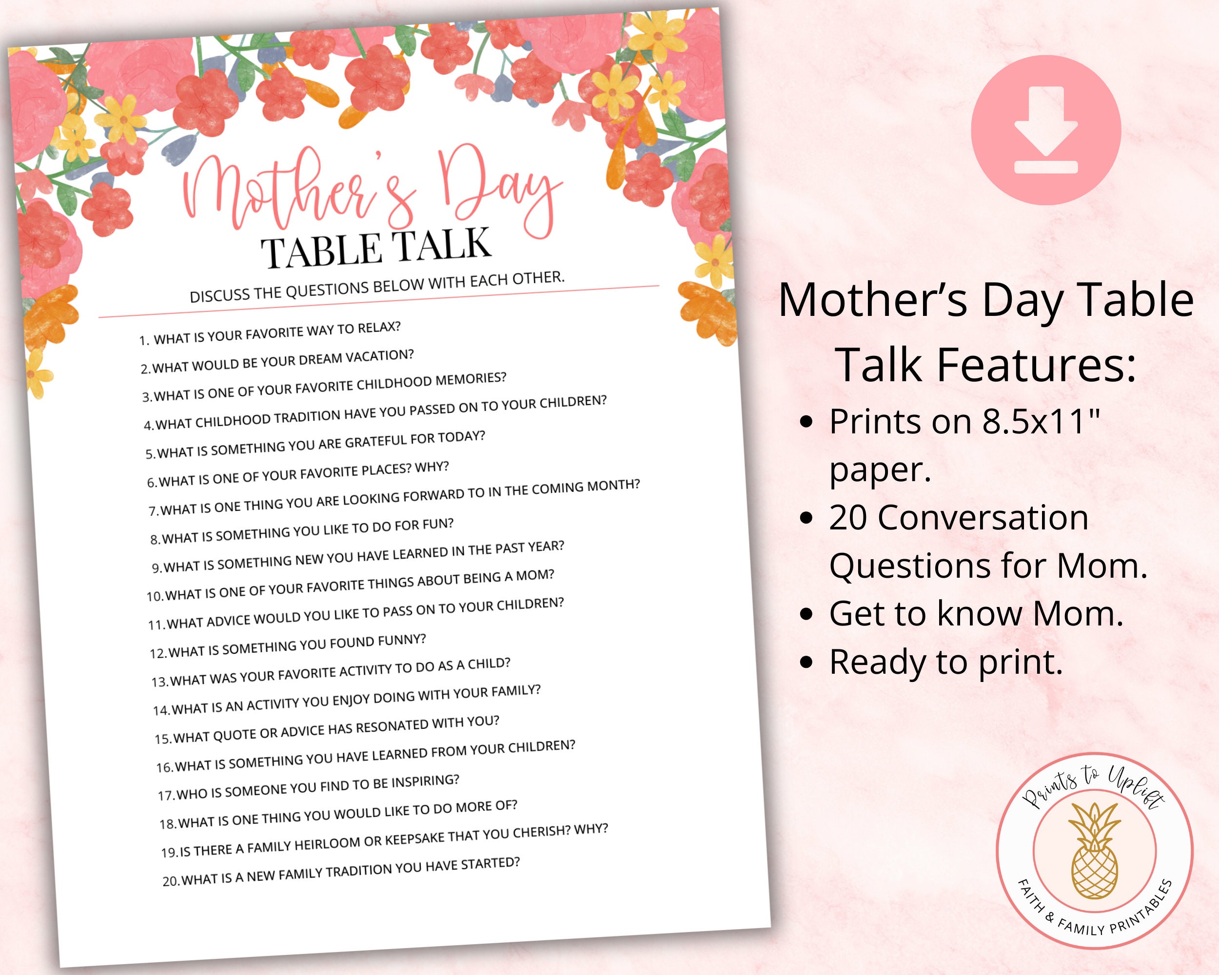 Mother's Day Table Talk | Conversation Starter | Get to Know Mom Mother ...