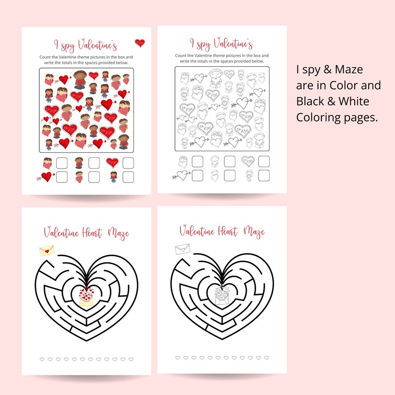 Kids Valentine Activity Pack, 14 Pages Including Coloring Pages, Maze ...