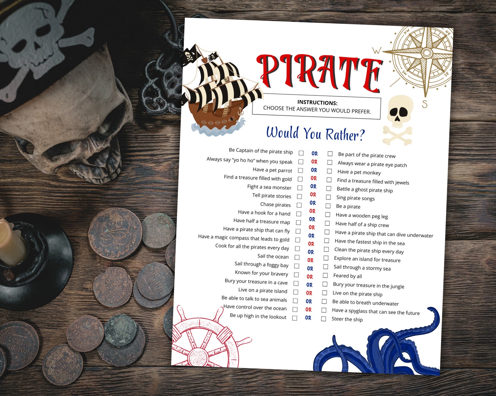 Pirate Would You Rather Printable Game | Party Icebreaker | Pirate ...